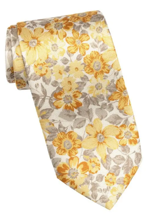 ELIZABETTA Altamura Extra Long Printed Neck Tie - Yellow