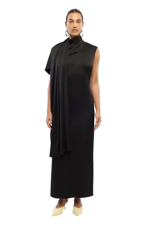 Another Tomorrow Scarf Ankle-length Dress - Black