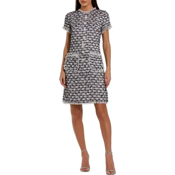 Mac Duggal Multicolor Cap Sleeve Floral Button Detail Shift Dress - Black Multi