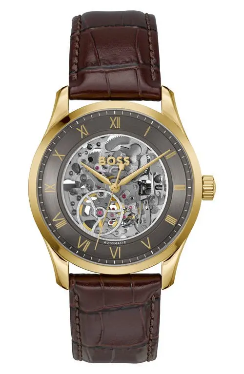 BOSS Principle Skeleton Automatic Strap Watch - Gray
