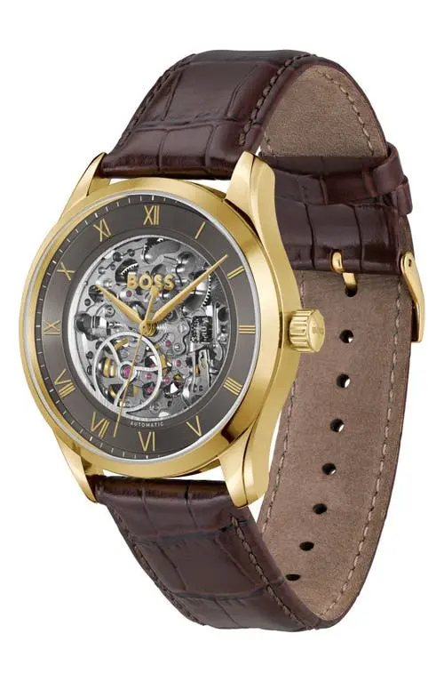 BOSS Principle Skeleton Automatic Strap Watch - Gray