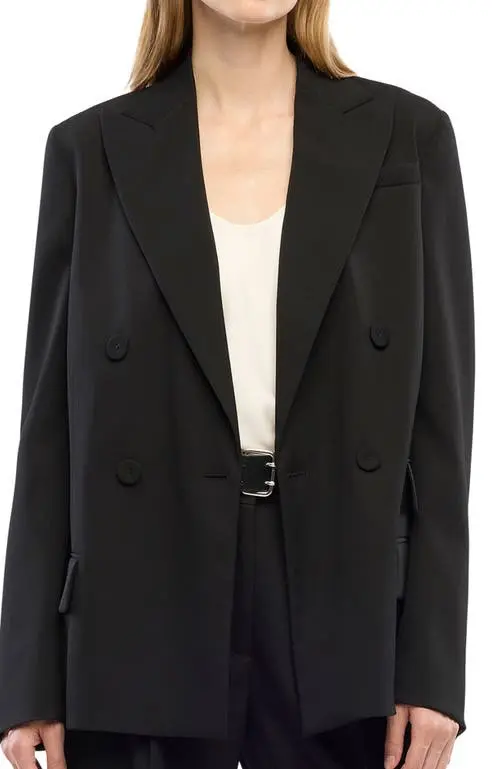 Another Tomorrow Relaxed Double-breasted Jacket - Black