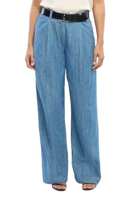 Another Tomorrow Chambray Wide Leg Pants - Medium Blue