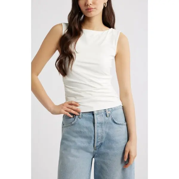 OPEN EDIT Boat Neck Sleeveless Top - Ivory