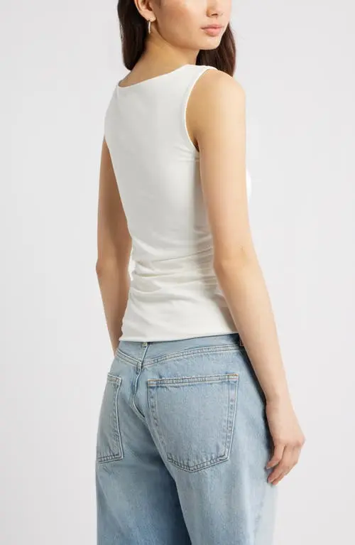 OPEN EDIT Boat Neck Sleeveless Top - Ivory