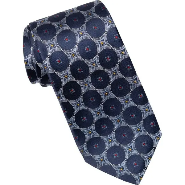 ELIZABETTA Silk Jacquard Circle Motif Neck Tie - Blue