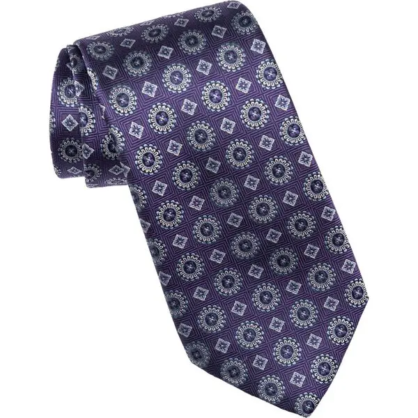 ELIZABETTA Ercole Medallion Silk Jacquard Neck Tie - Purple