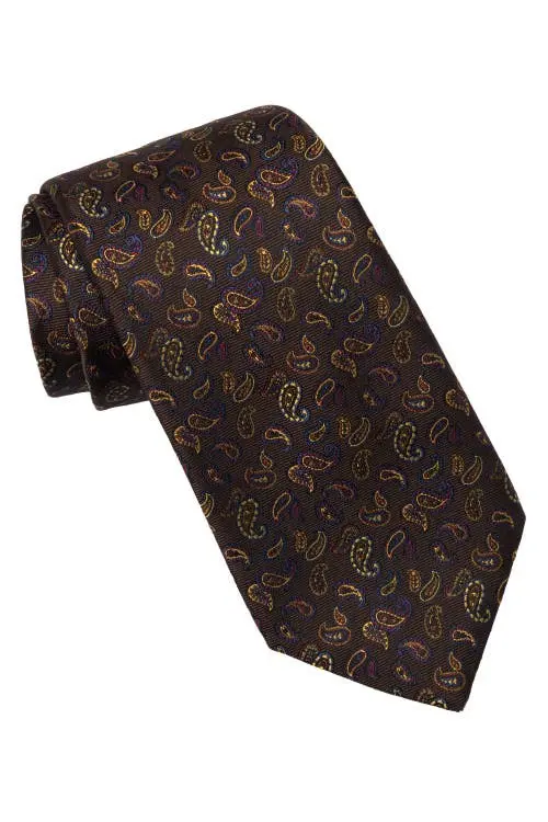 ELIZABETTA Sambuco Extra Long Silk Jacquard Neck Tie - Caffè