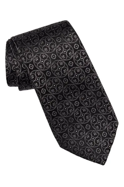 ELIZABETTA Palladio Extra Long Silk Jacquard Neck Tie - Black