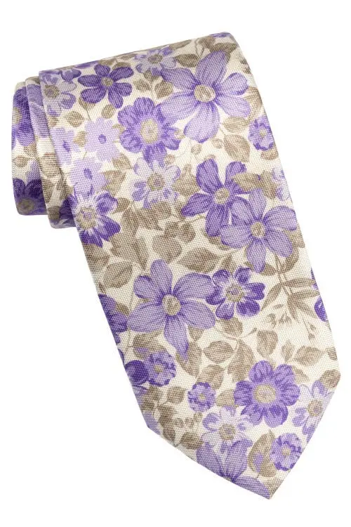 ELIZABETTA Altamura Printed Silk Tie - Violet