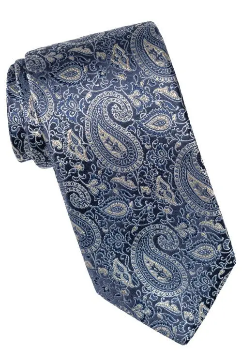 ELIZABETTA Extra Long Silk Jacquard Neck Tie - Blue And Silver