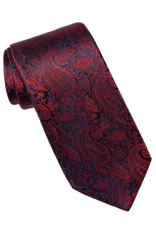 ELIZABETTA Extra Long Silk Jacquard Neck Tie - Ruby Red And Navy