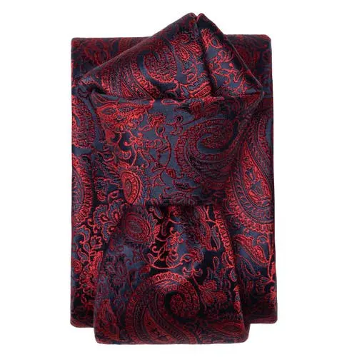 ELIZABETTA Extra Long Silk Jacquard Neck Tie - Ruby Red And Navy