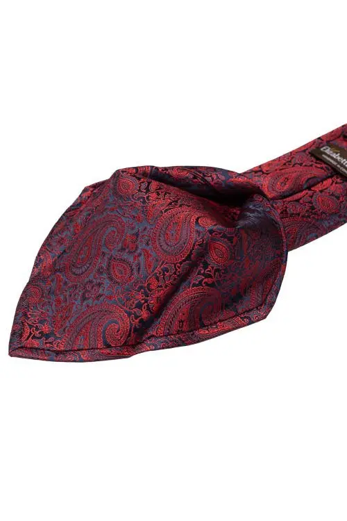 ELIZABETTA Extra Long Silk Jacquard Neck Tie - Ruby Red And Navy