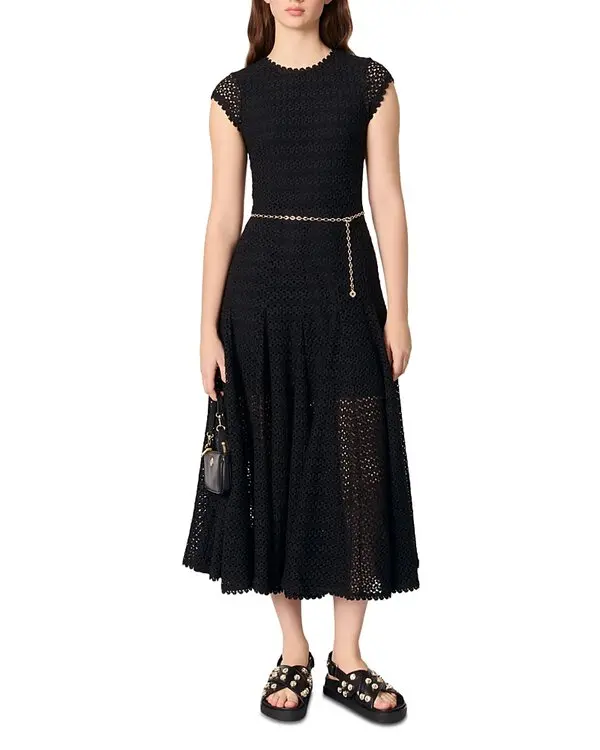 Maje Crochet Knit Maxi Dress - Black