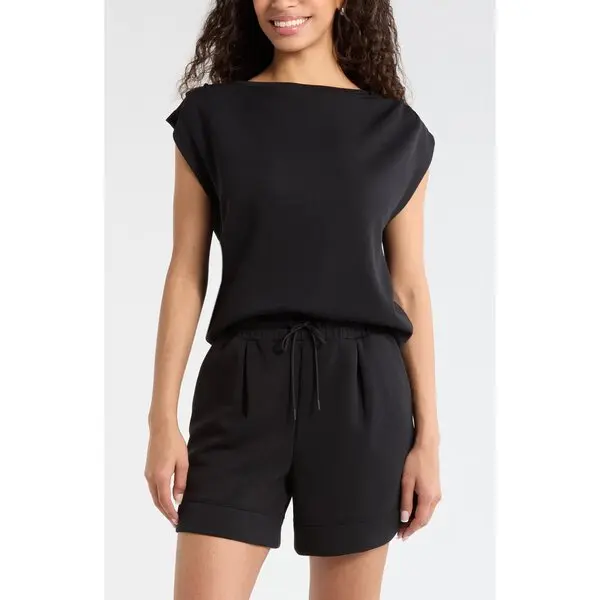 Zella Soft Luxe Knit Gathered Shoulder Top - Black
