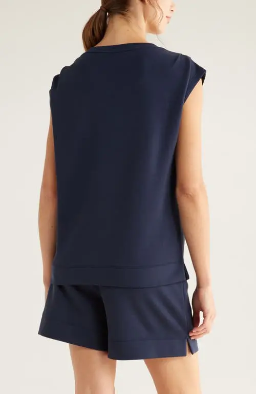 Zella Ultrasoft Knit Gathered Shoulder Top - Navy Sapphire