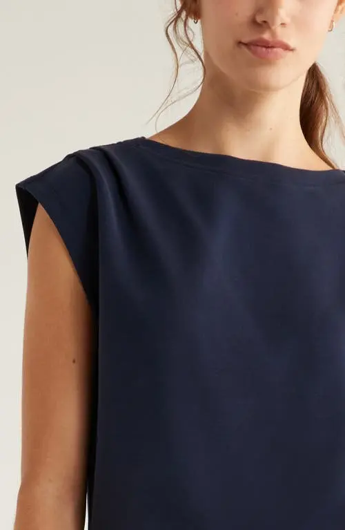 Zella Ultrasoft Knit Gathered Shoulder Top - Navy Sapphire