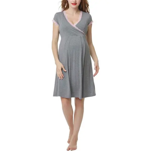KIMI + KAI Jenny Maternity/nursing Nightgown - Dark Heather Gray