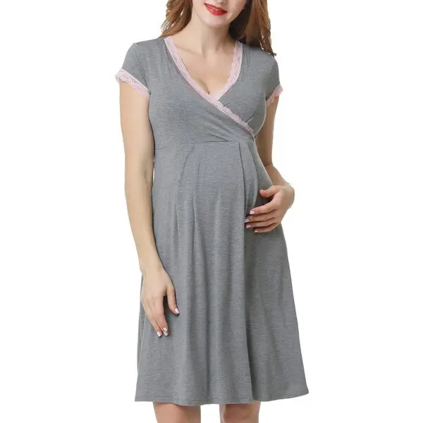 KIMI + KAI Jenny Maternity/nursing Nightgown - Dark Heather Gray