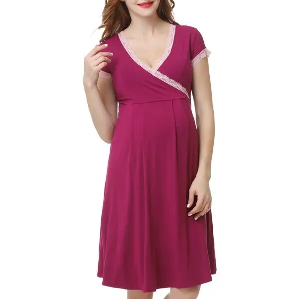 KIMI + KAI Jenny Maternity/nursing Nightgown - Deep Berry