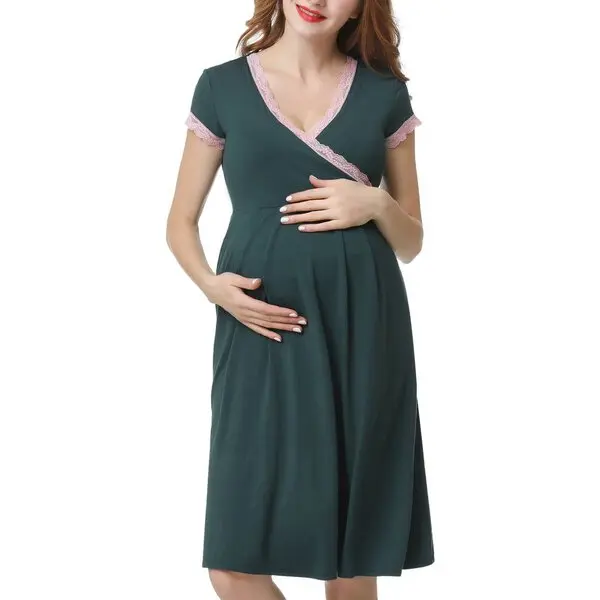 KIMI + KAI Jenny Maternity/nursing Nightgown - Forest Green