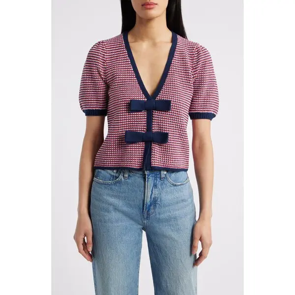525 America 525 Elaine Bow Front Puff Sleeve Cardigan - Tomato Multi