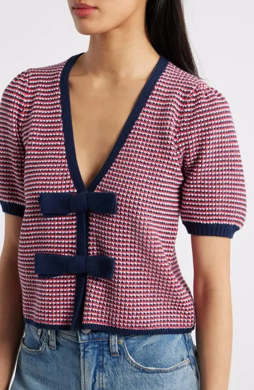 525 America 525 Elaine Bow Front Puff Sleeve Cardigan - Tomato Multi