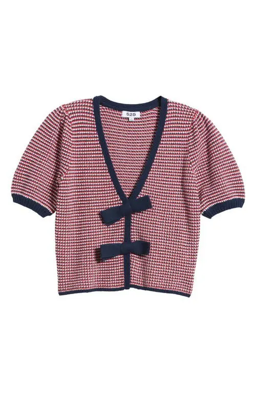525 America 525 Elaine Bow Front Puff Sleeve Cardigan - Tomato Multi