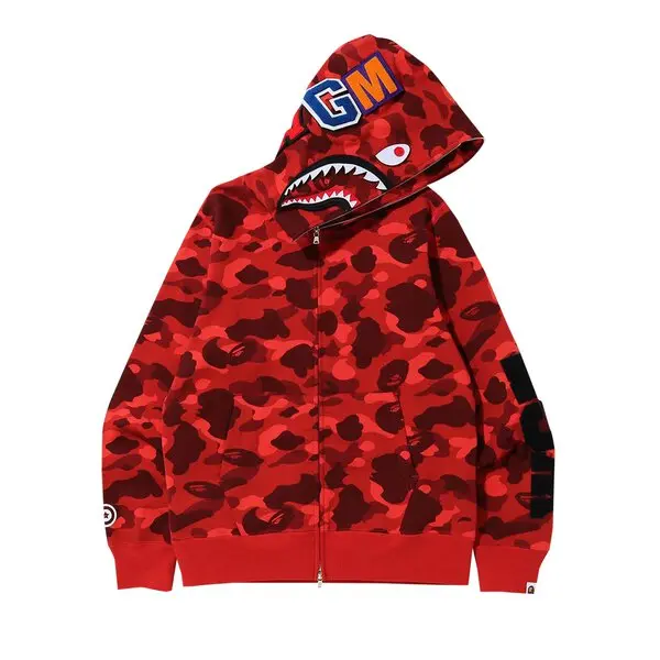 A BATHING APE Color Camo Detachable Shark Full Zip Hoodie - Red