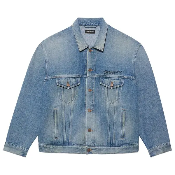 Balenciaga Corporate Logo Denim Trucker Jacket - Blue