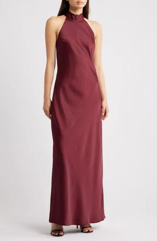 WAYF Violetta Matte Satin Gown - Merlot