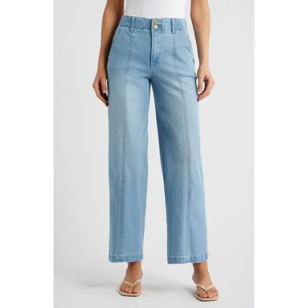 Wit & Wisdom Emma Patch Pocket High Waist Wide Leg Jeans - Powder Blue Artisanal