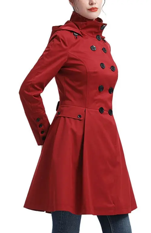 KIMI + KAI Adele Hooded Trench Coat - Red