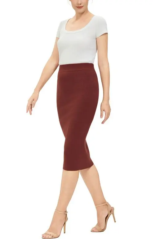 KIMI + KAI Knit Pencil Skirt - Copper Red