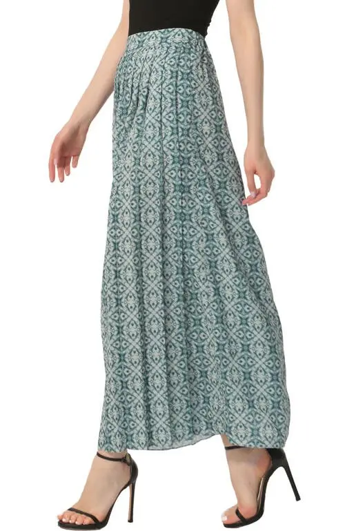 KIMI + KAI Print Box Pleat Maxi Skirt - Teal