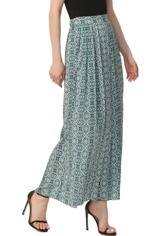 KIMI + KAI Print Box Pleat Maxi Skirt - Teal