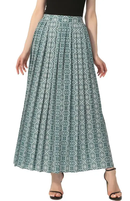 KIMI + KAI Print Box Pleat Maxi Skirt - Teal