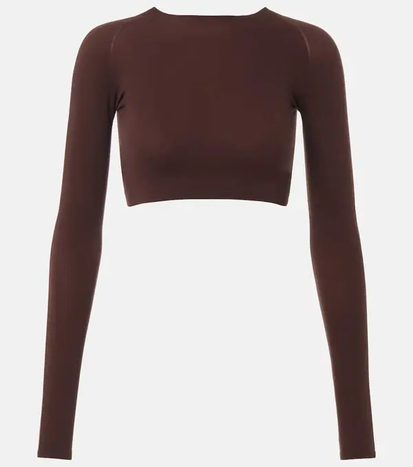Alaïa Long-sleeved Crop Top - Brown
