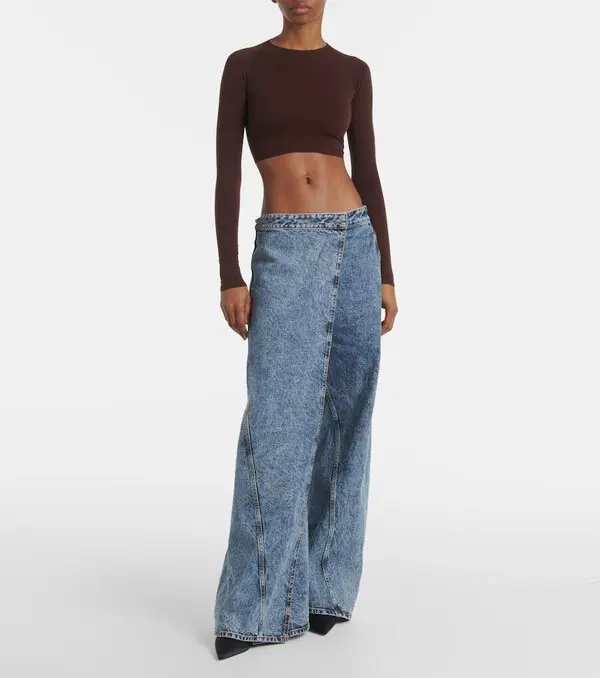 Alaïa Long-sleeved Crop Top - Brown