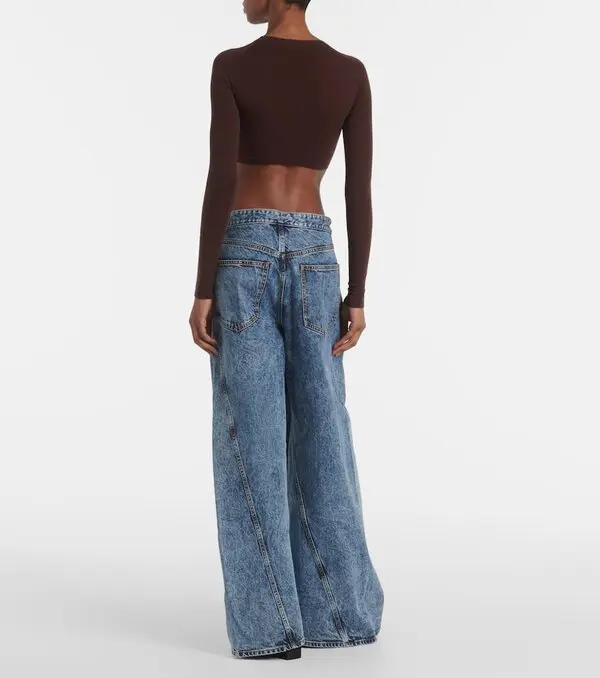 Alaïa Long-sleeved Crop Top - Brown