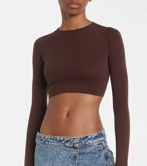 Alaïa Long-sleeved Crop Top - Brown