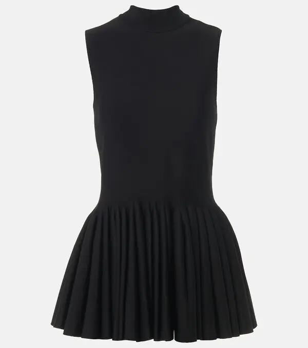 Alaïa Pleated Turtleneck Top - Black