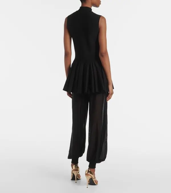 Alaïa Pleated Turtleneck Top - Black