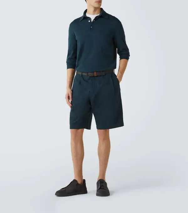 Zegna Cotton And Linen Shorts - Blue