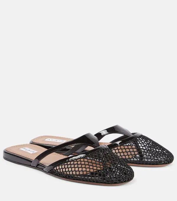 Alaïa Infradito Fishnet Mules - Black