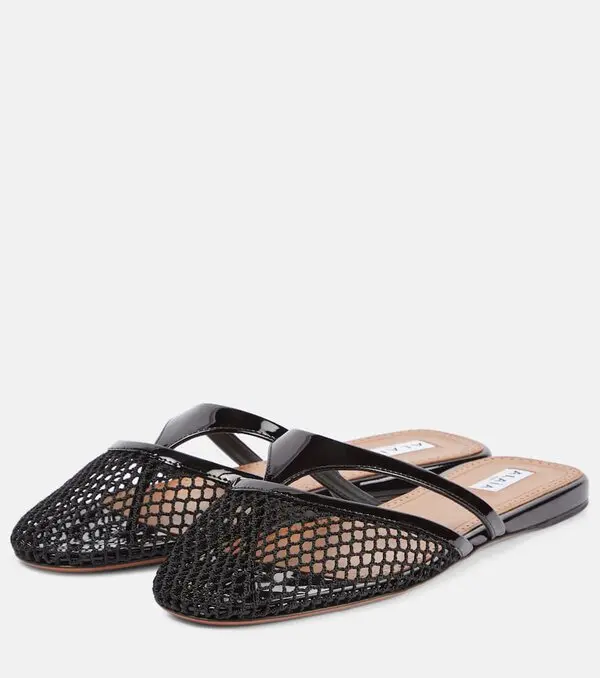 Alaïa Infradito Fishnet Mules - Black