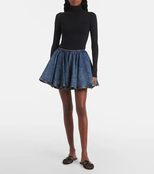 AlaïA Pleated Denim Miniskirt - Blue | Editorialist