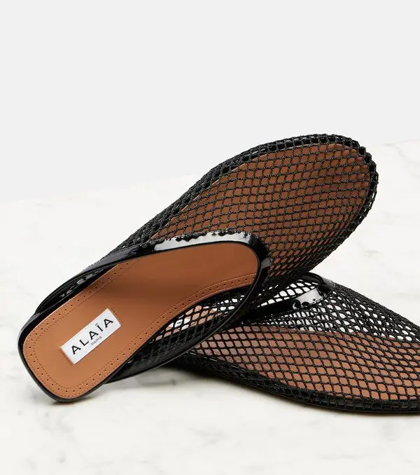 Alaïa Patent Leather-trimmed Fishnet Mules - Black