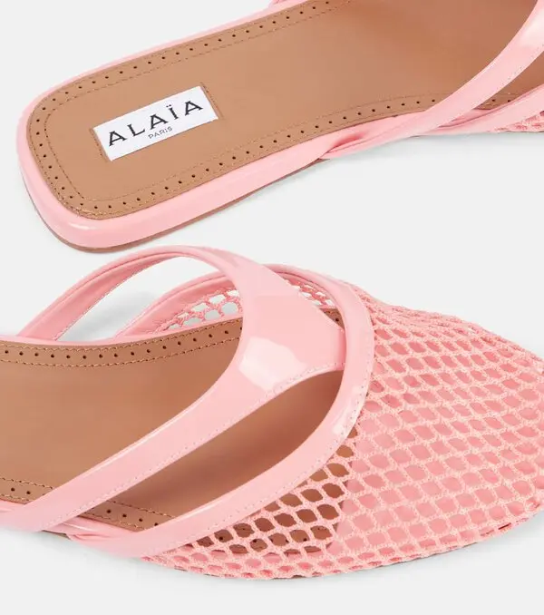 Alaïa Patent Leather-trimmed Fishnet Mules